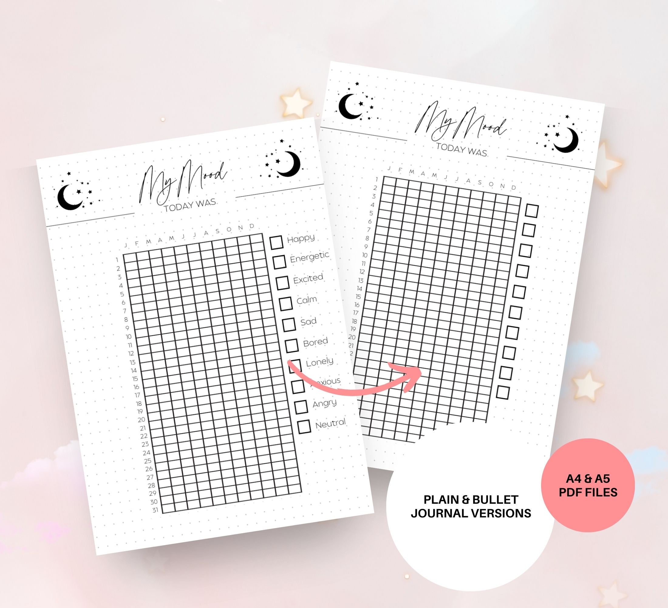 Mood Tracker Printable, Bipolar Journal, Mood Tracker Notepad, Daily Mood Tracker, Monthly Mood ...