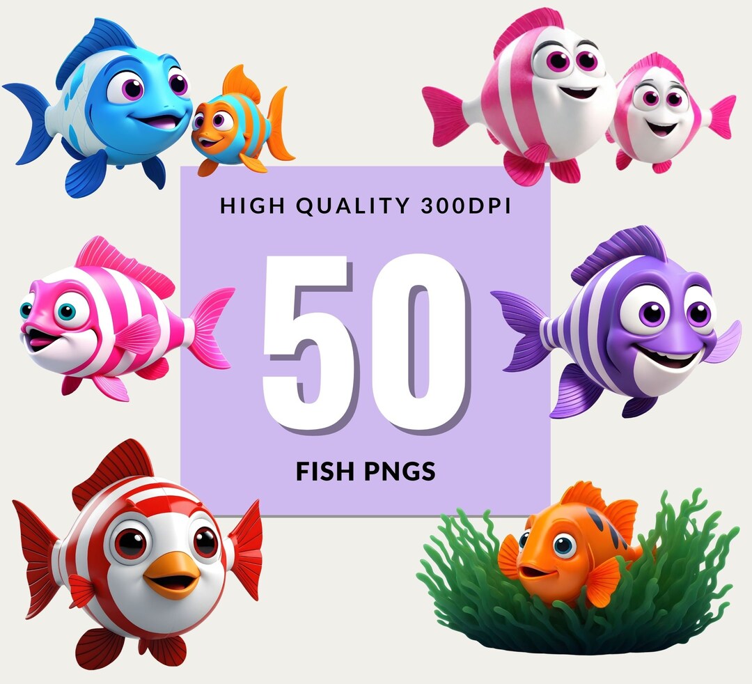 50 Cute Cartoon Fish Clipart PNG File, Rainbow Fish Clipart, Saltwater ...