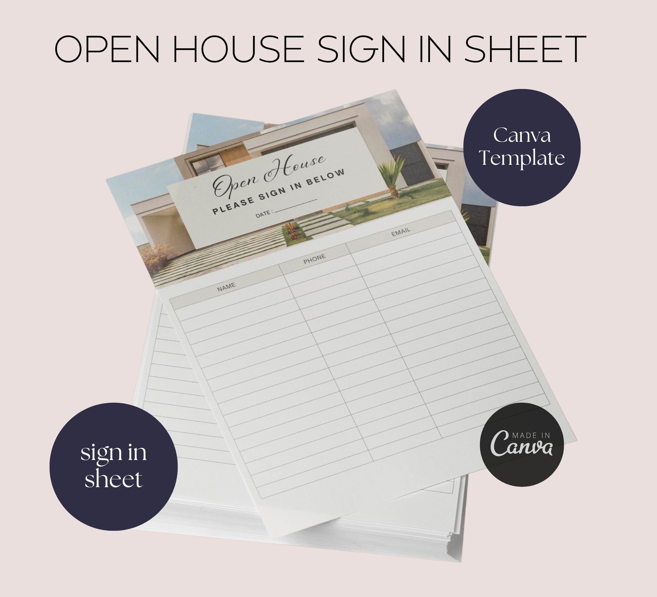Open House Sign in Sheet Editable in Canva & PDF, Open House Form ...