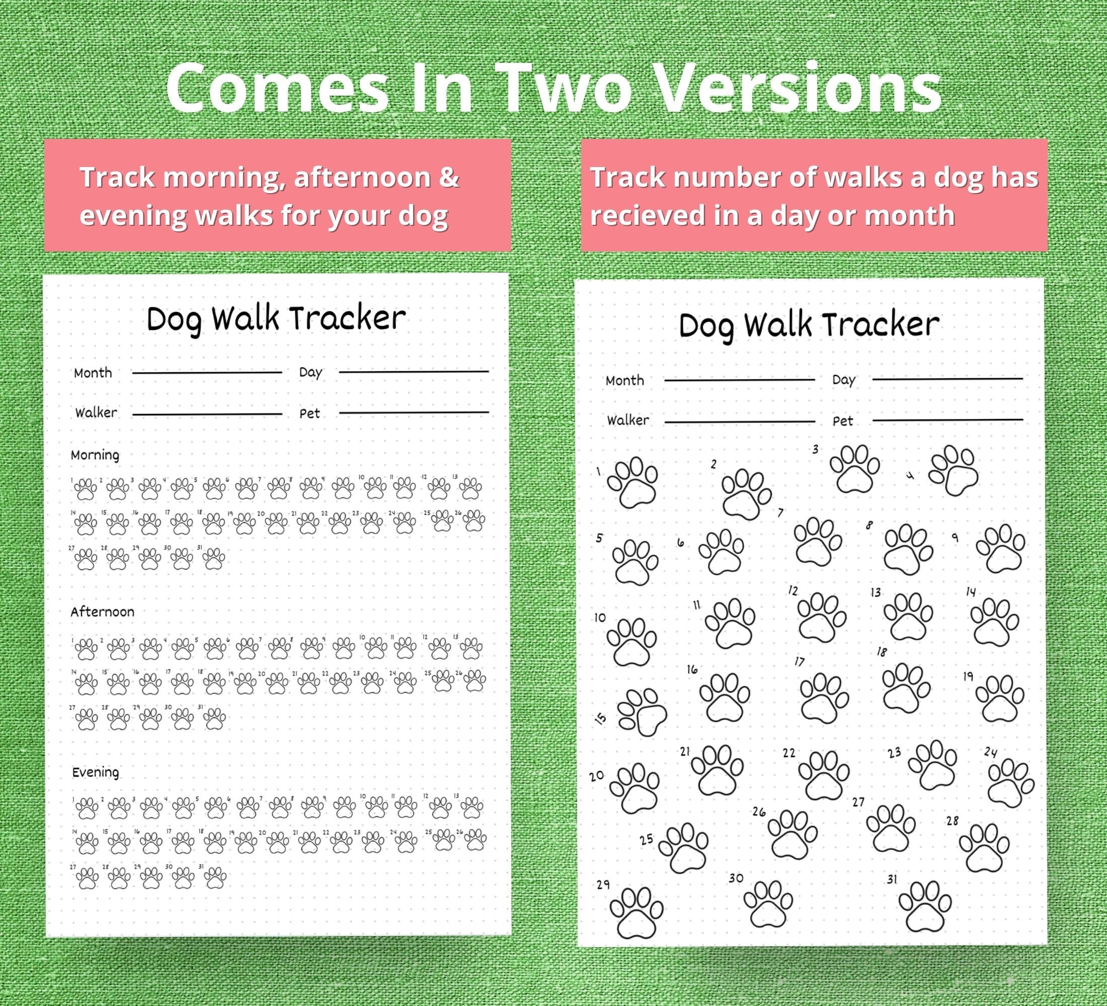Dog Walking Tracker, Dog Walk Schedule, Dog Walking Checklist, Walking ...