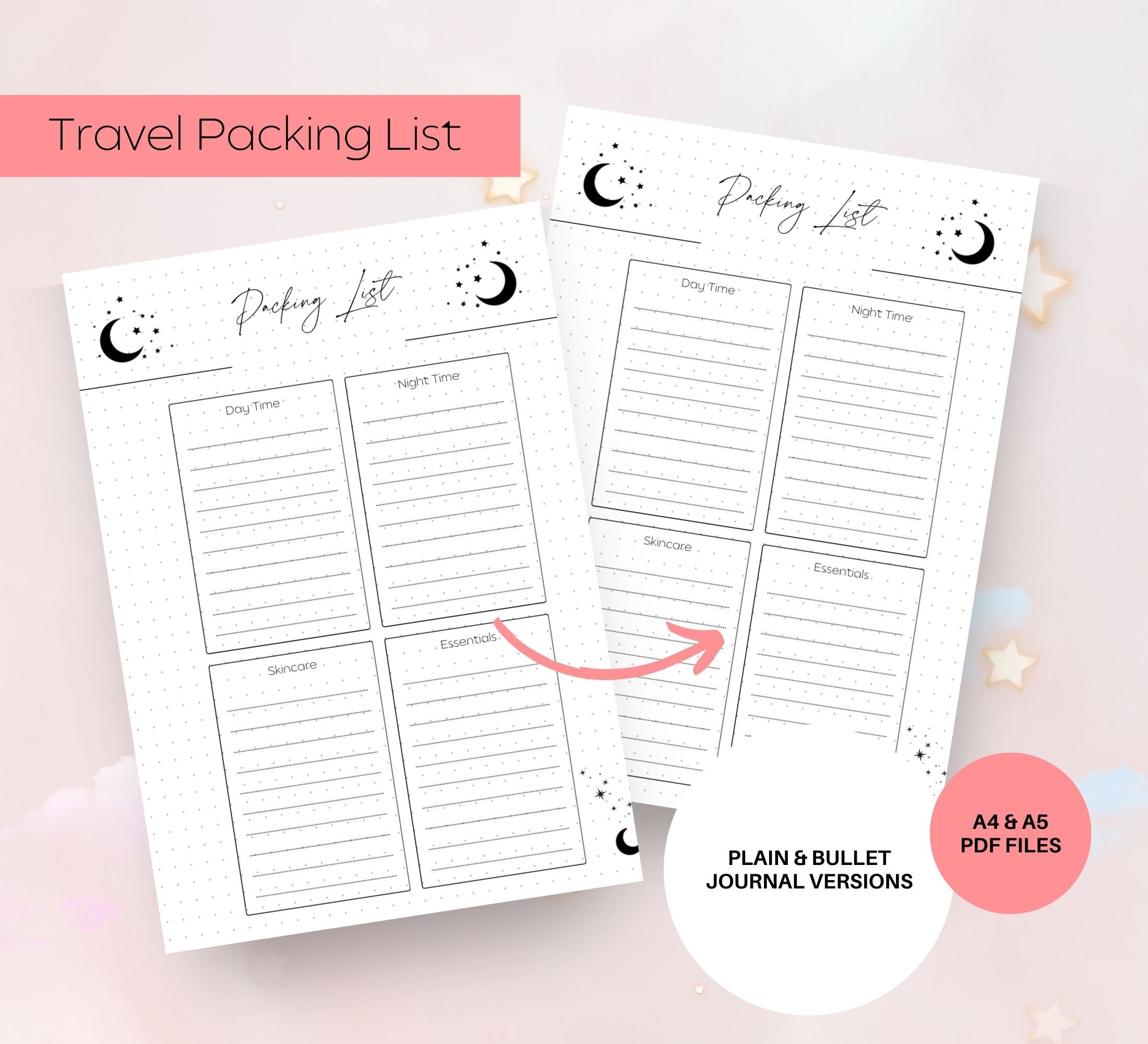 Travel Packing List, Printable Bullet Journal Insert, Travel Checklist ...