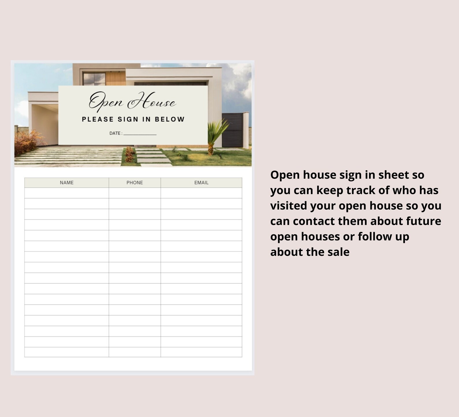 Open House Sign in Sheet Editable in Canva & PDF, Open House Form ...