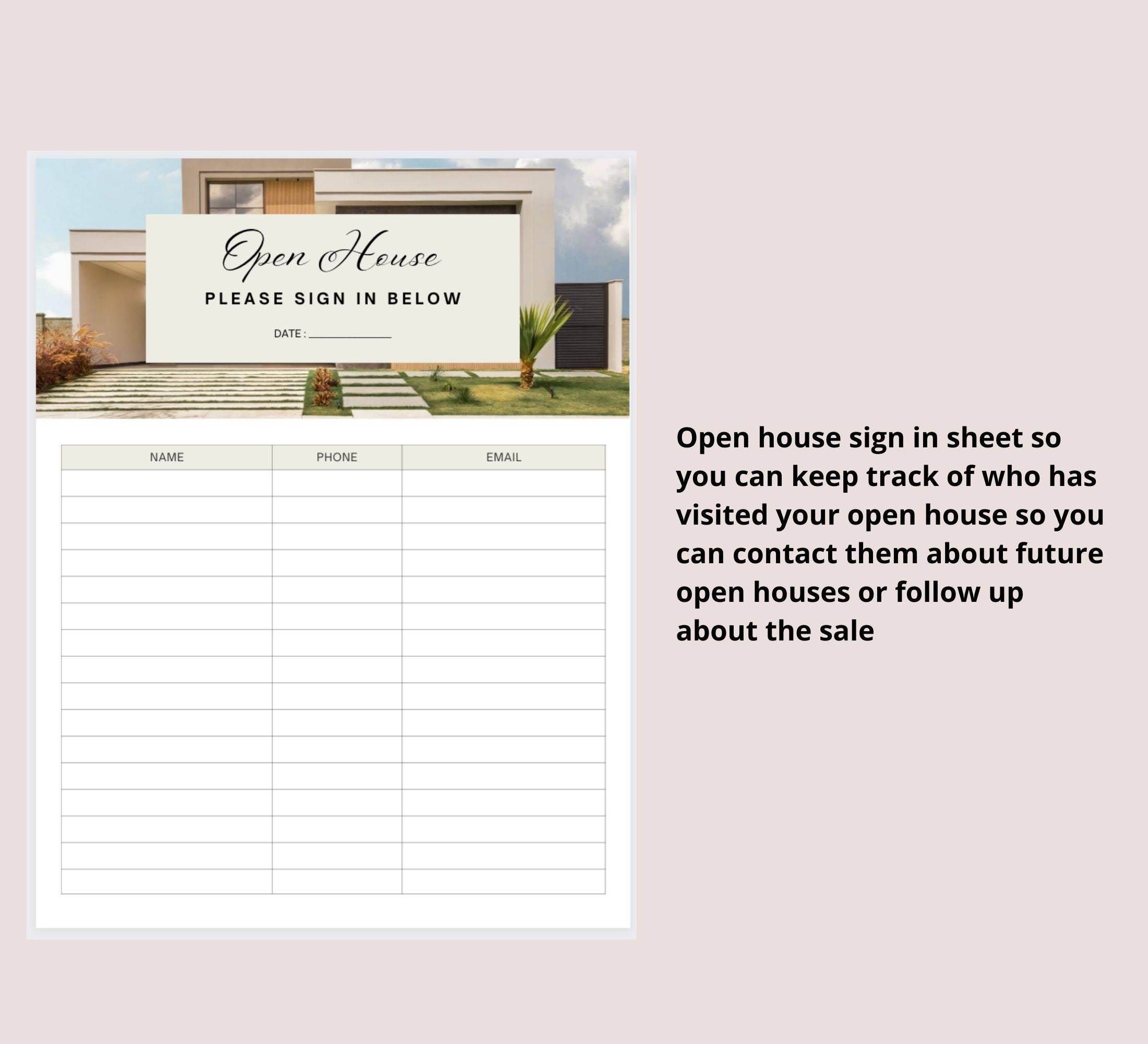 Open House Sign in Sheet Editable in Canva & PDF, Open House Form ...