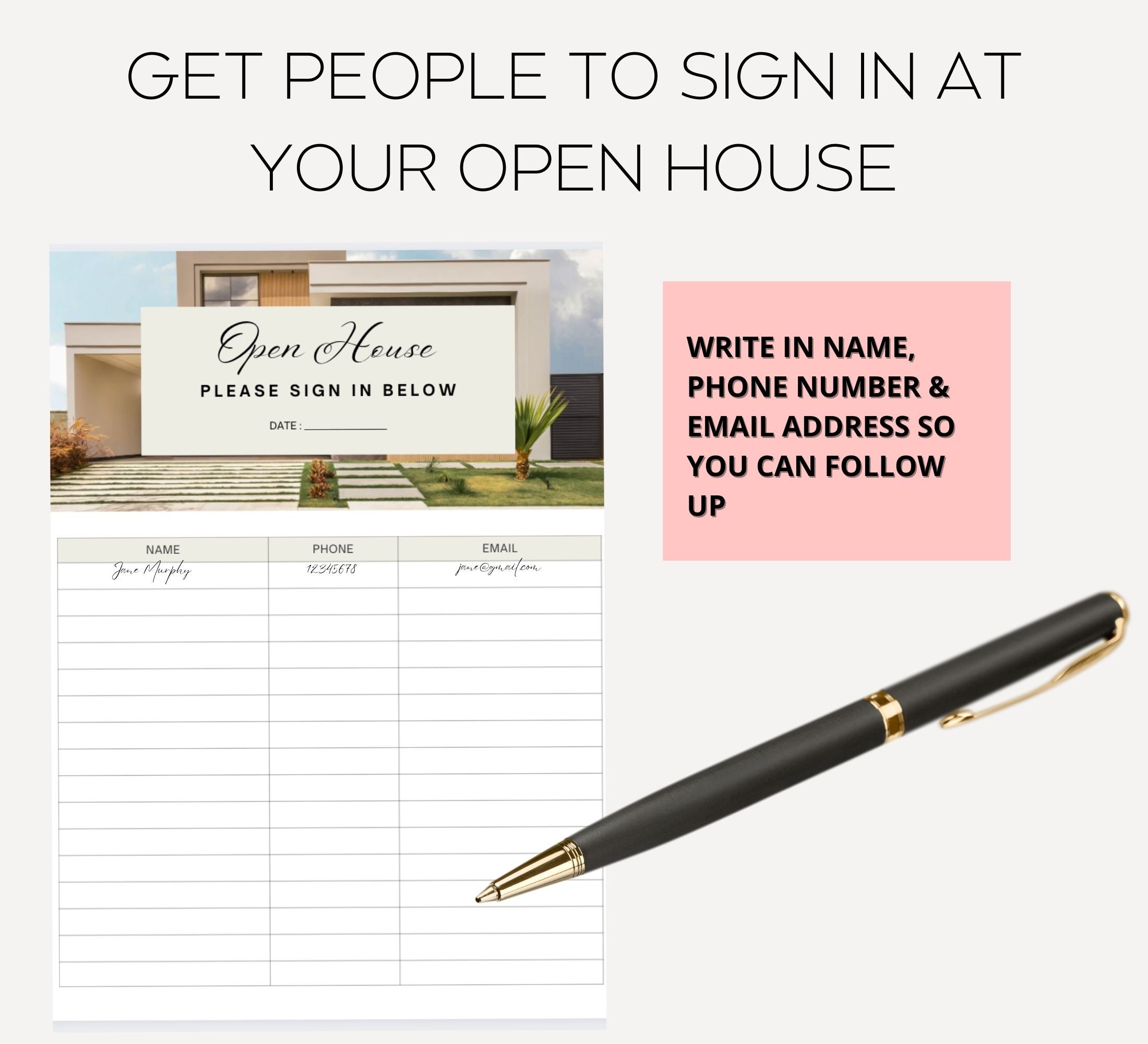 Open House Sign in Sheet Editable in Canva & PDF, Open House Form ...