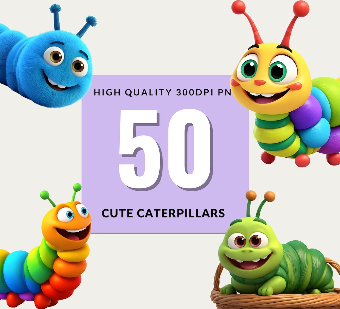 50 Cute Caterpillar PNG, Happy Caterpillar Clipart, Colourful Insects ...