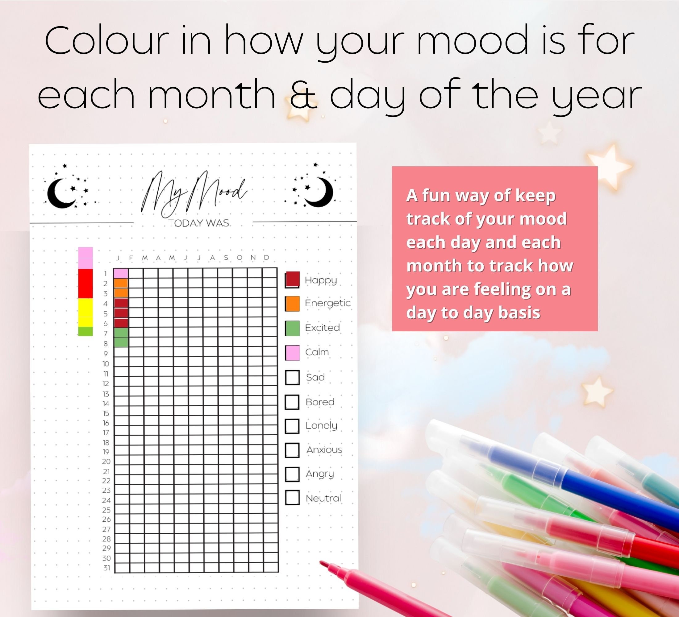 Mood Tracker Printable, Bipolar Journal, Mood Tracker Notepad, Daily ...