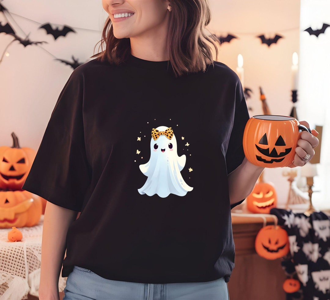 Leopard Print Hair Bow Ghost Png, Cute Ghost Png, Halloween Coquette ...