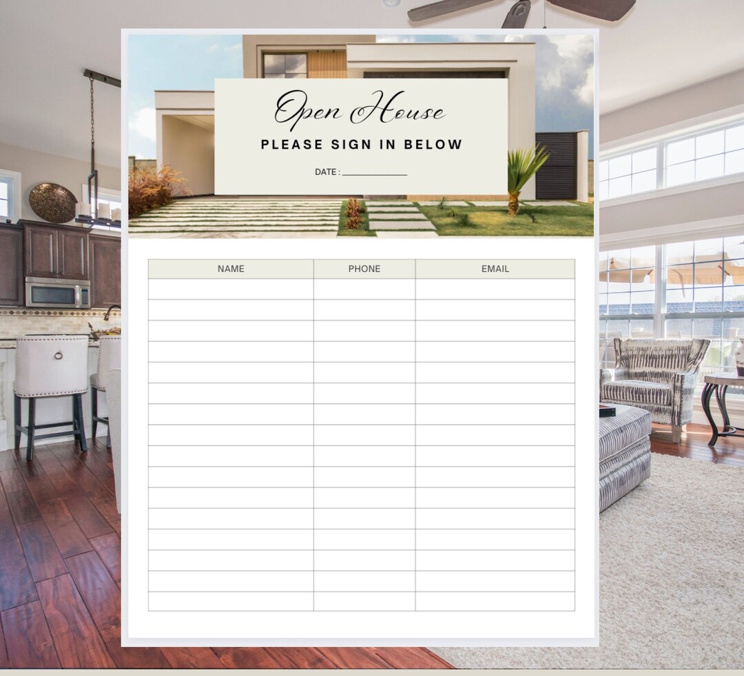 Open House Sign in Sheet Editable in Canva & PDF, Open House Form ...