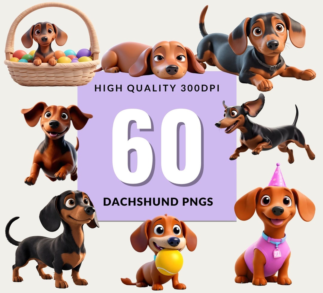 60 Cute Cartoon Dachshund PNG Files, Dachshund Dog Clipart, Funny ...