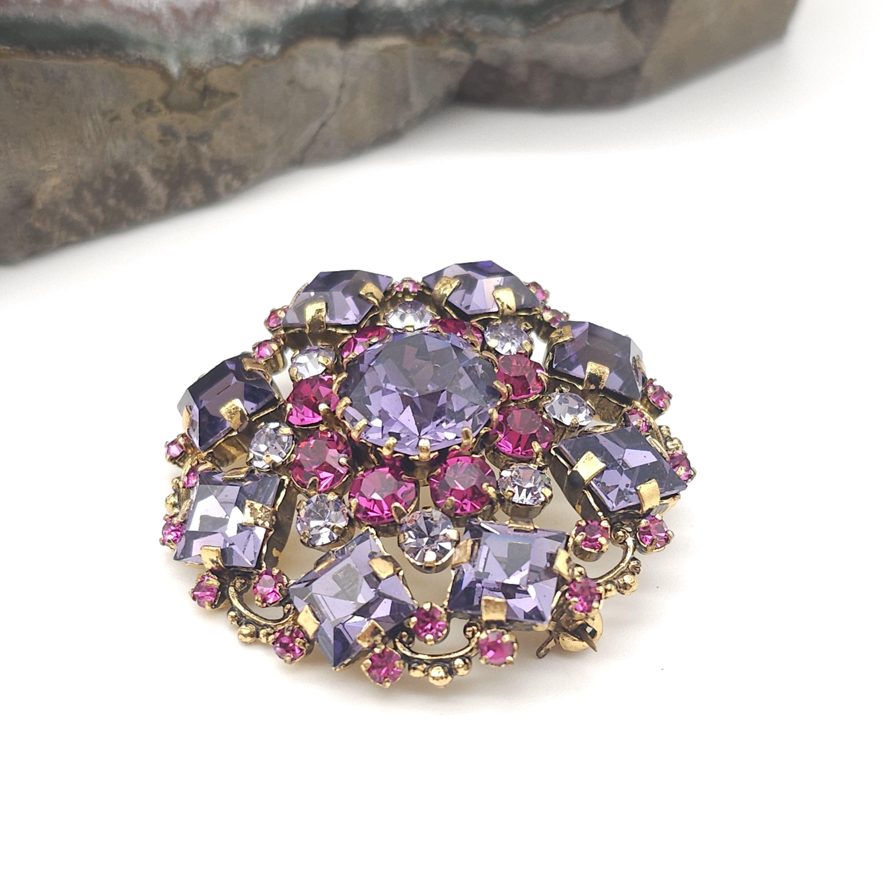 Vintage Austria Signed Lavender Color Brooch Glass Rhinestones - Etsy