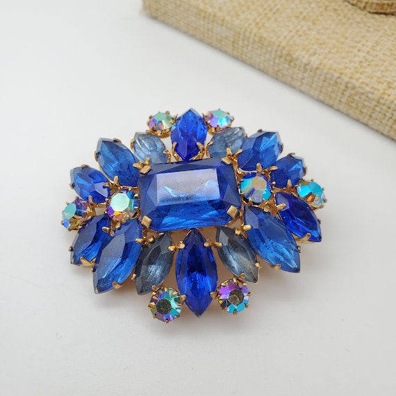 Vintage Czech Blue Brooch - Gem