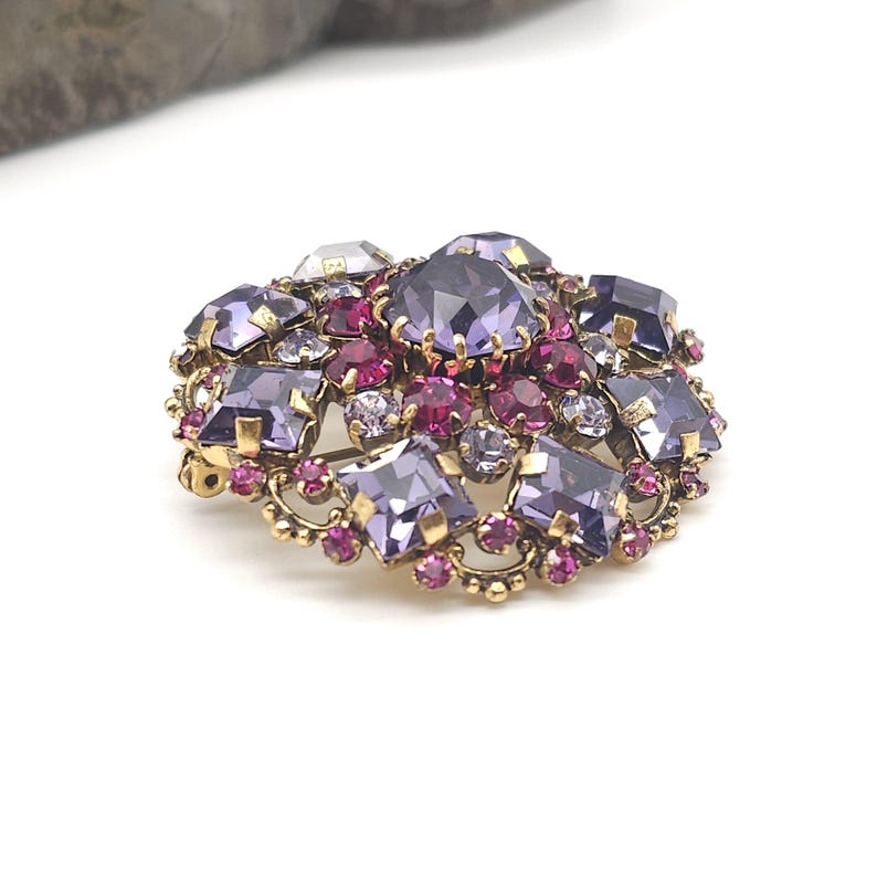 Vintage Austria Signed Lavender Color Brooch Glass Rhinestones - Etsy