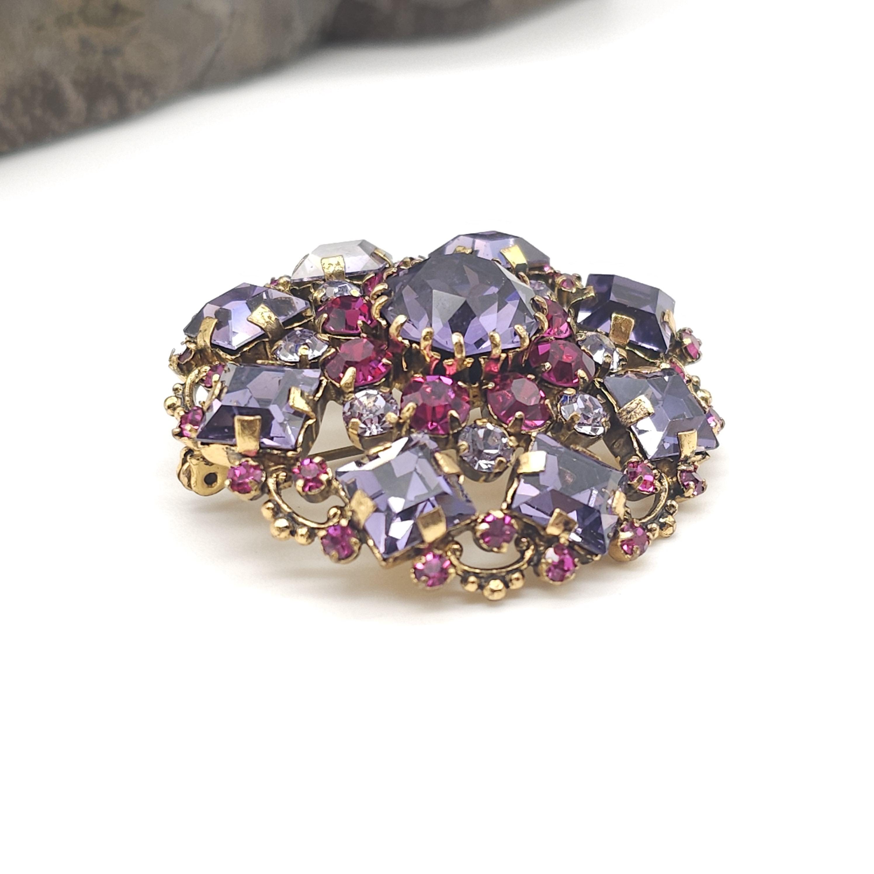 Vintage Austria Signed Lavender Color Brooch Glass Rhinestones - Etsy