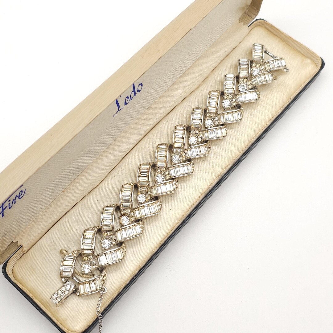 Vintage Ledo Baguette Rhinestone Frozen Fire Bracelet Original Box - Etsy