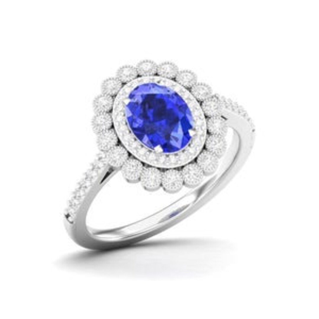 Maurya Tanzanite Subtle Engagement Ring With Diamond Halo - Etsy