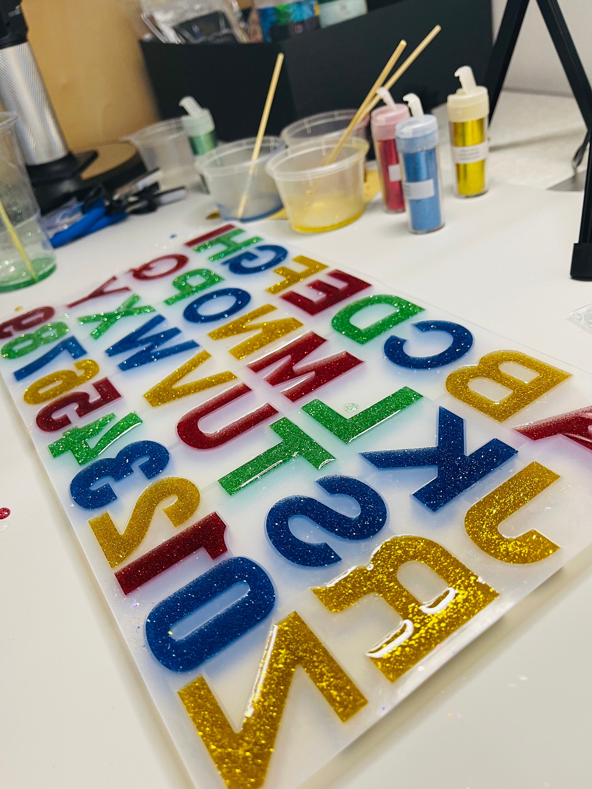 Primary Colours Alphabet & Numbers Set Glitter Magnets - Etsy UK