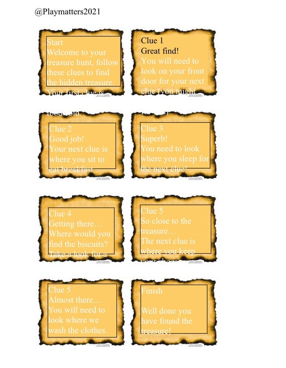 Editable printable treasure hunt clues | Etsy