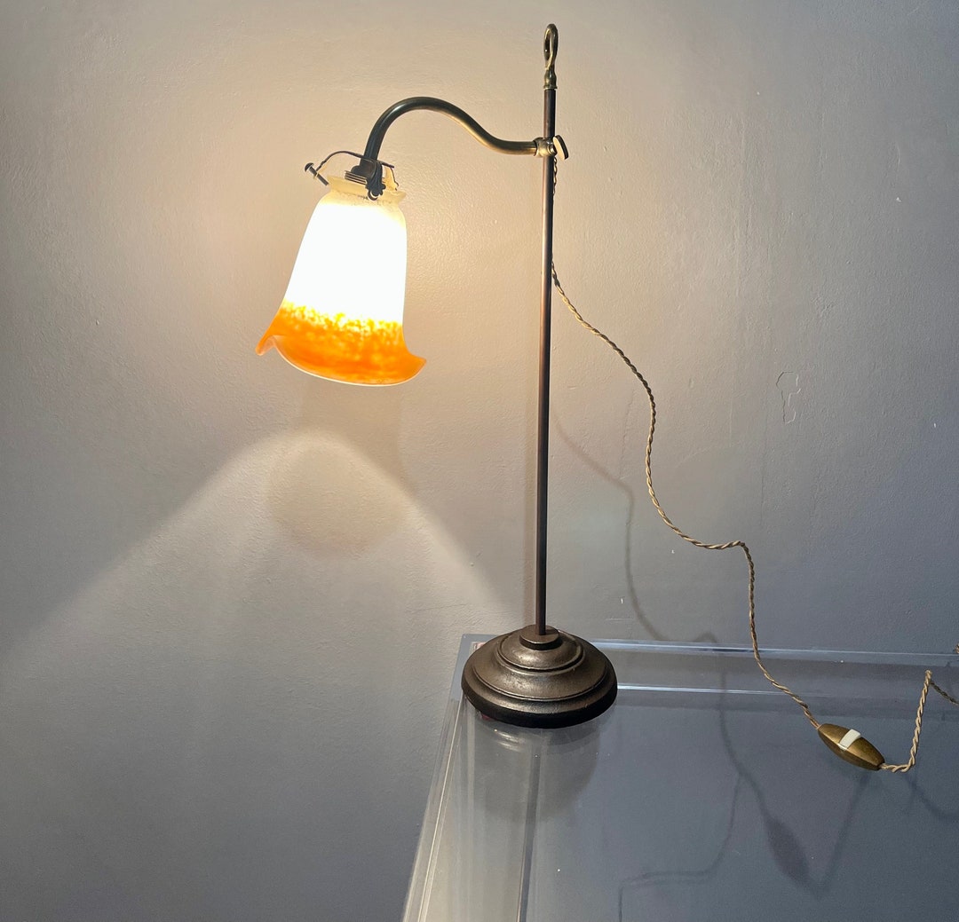 Old French Art Nouveau Table Lamp 1900, Tulip Lamp Vintage Glass Paste ...