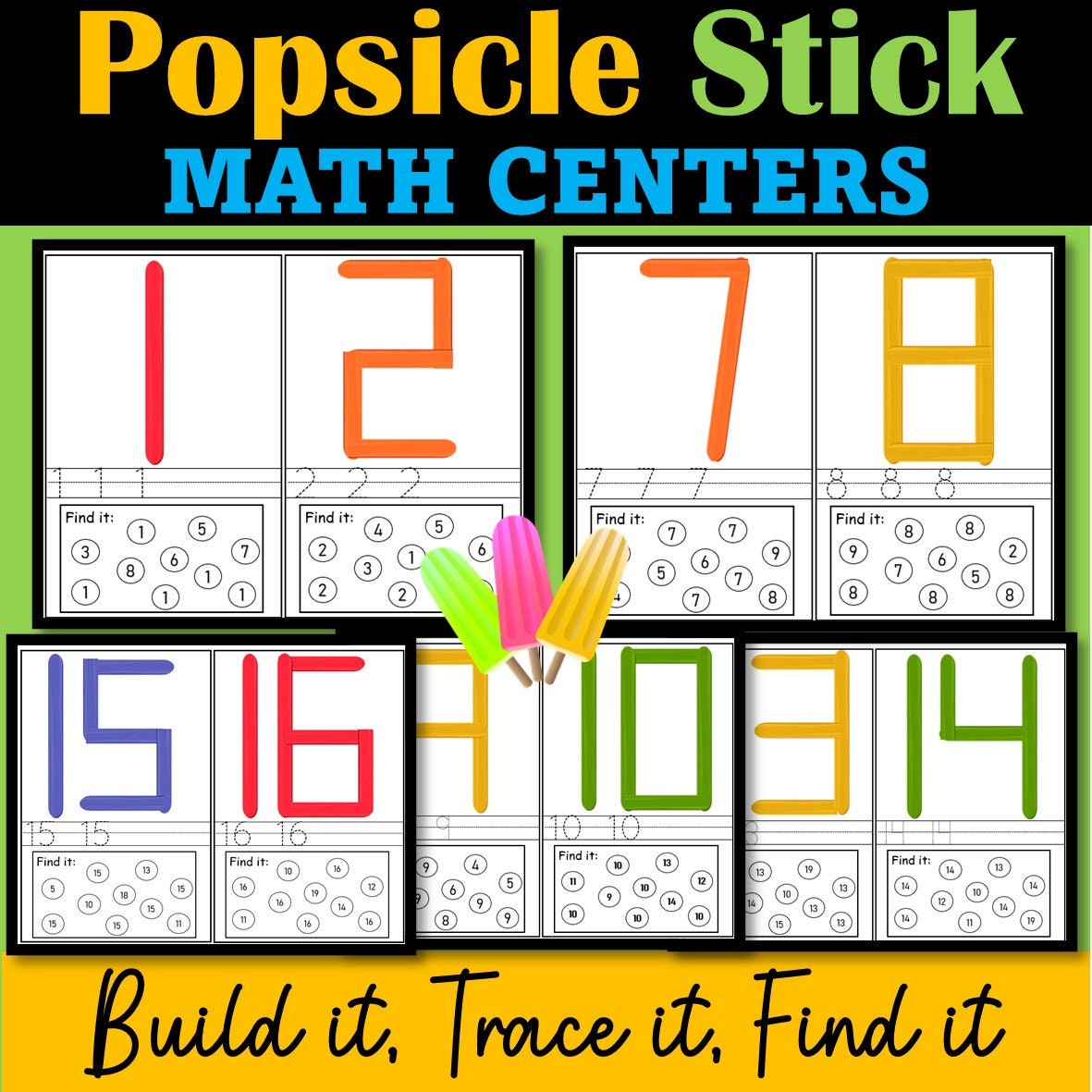 Popsicle Sticks Alphabets, Numbers, Shapes, Visual Discrimination ...