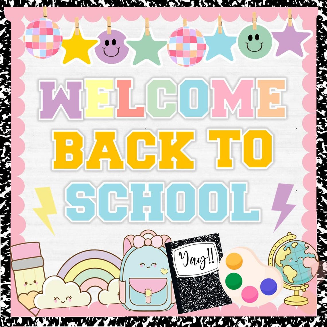Pastel Varsity Welcome Back to School Bulletin Board Kit, Door Decor ...