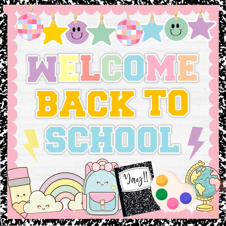Pastel Varsity Welcome Back to School Bulletin Board Kit, Door Decor ...