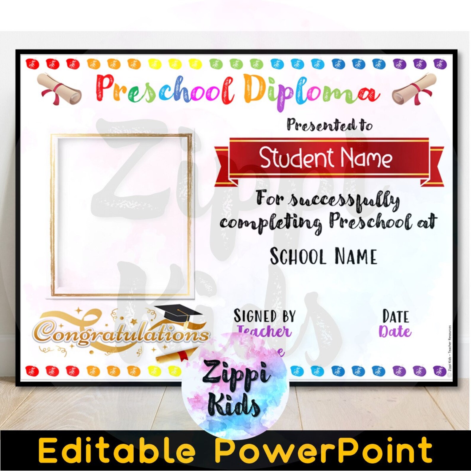 EDITABLE Preschool Diploma With Photo, Preschool Certificate ...
