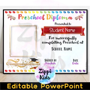 EDITABLE Preschool Diploma With Photo, Preschool Certificate ...