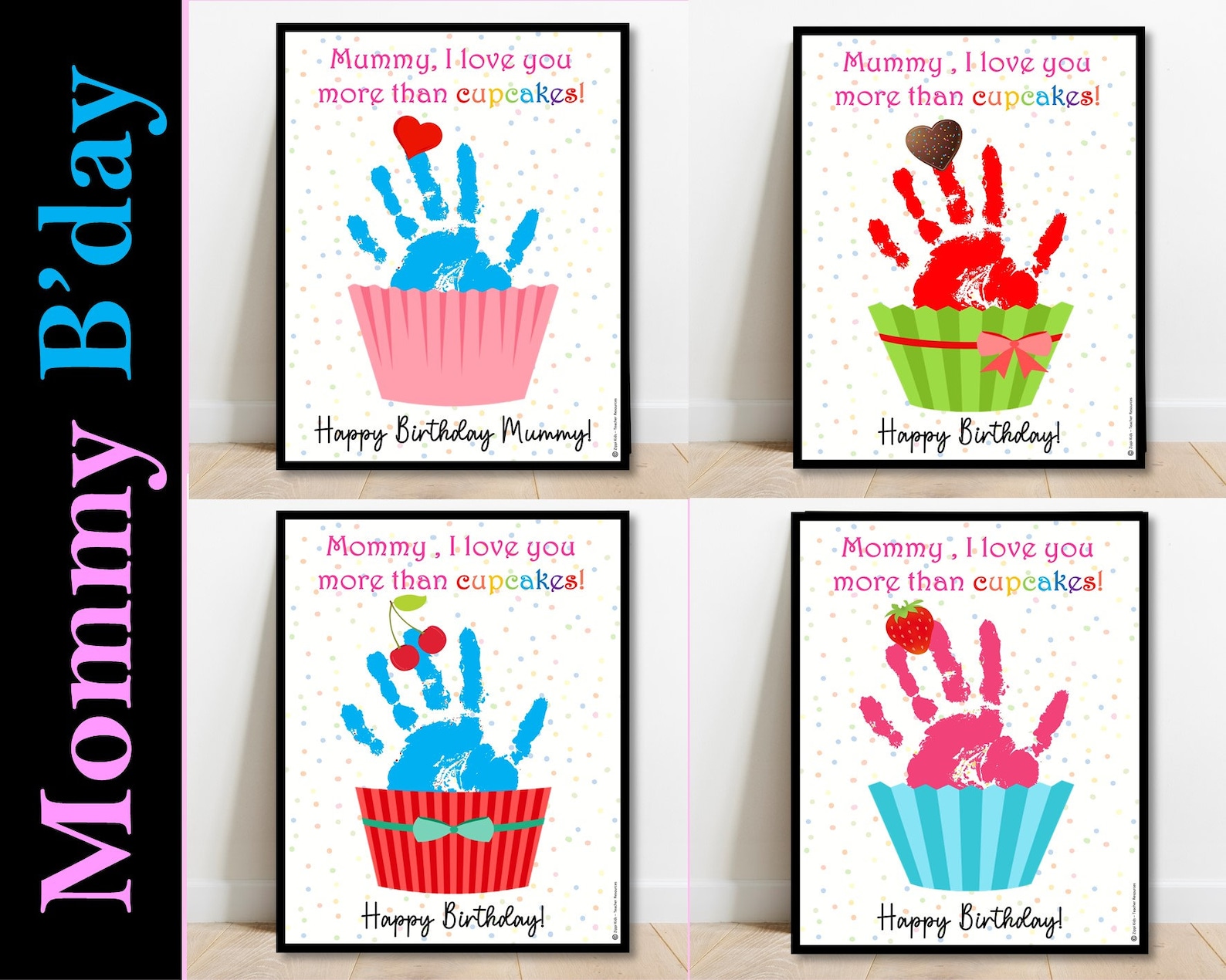 Mom Birthday Handprint Card, Happy Birthday Mum Craft Gift, Printable ...