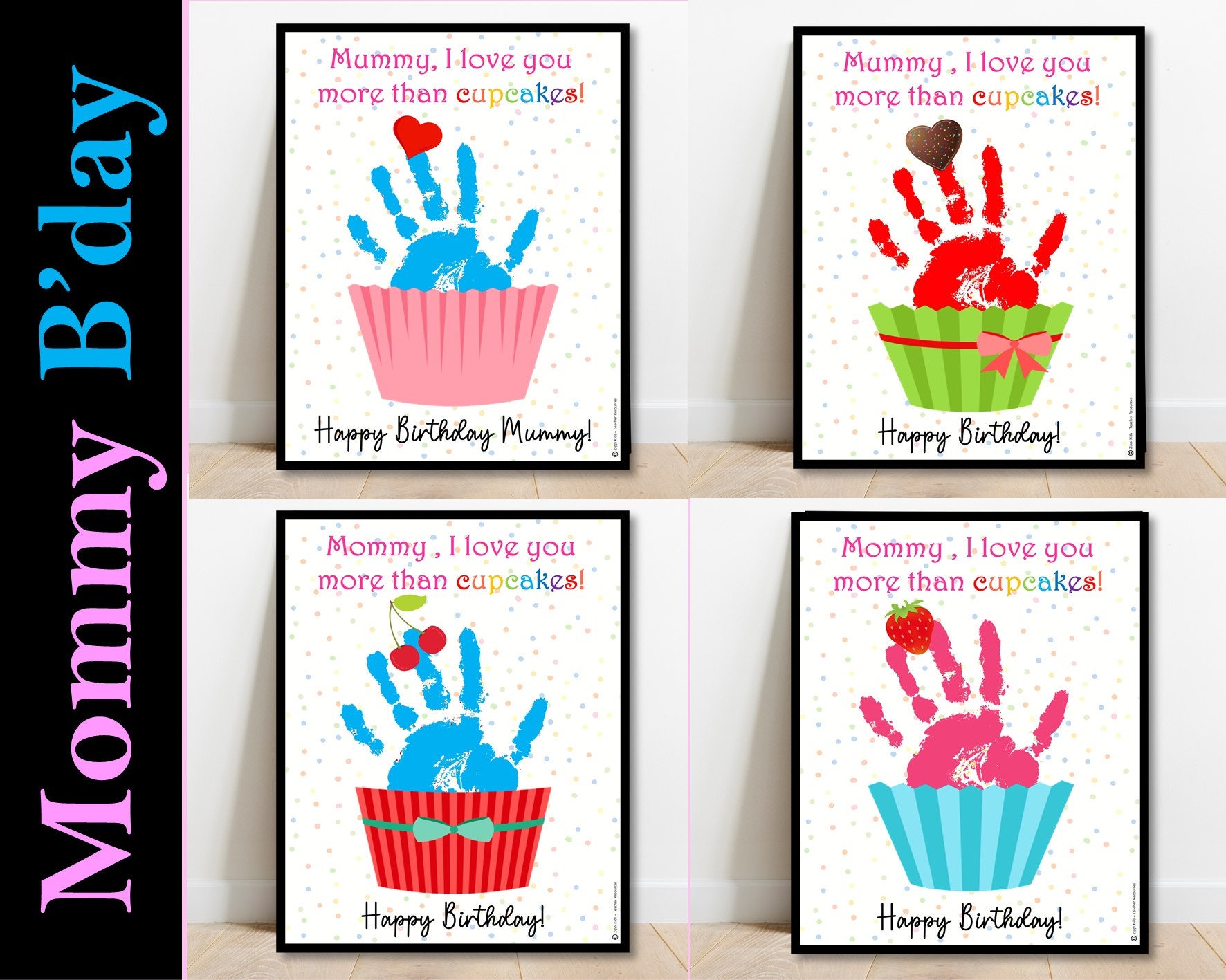 Mom Birthday Handprint Card, Happy Birthday Mum Craft Gift, Printable ...