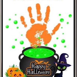 Halloween Handprint Keepsake Art, Halloween Greeting Card, Halloween ...