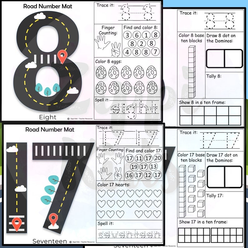 Road Number Tracing Mats (0-20), Trace, Find, Color, Number Activities ...