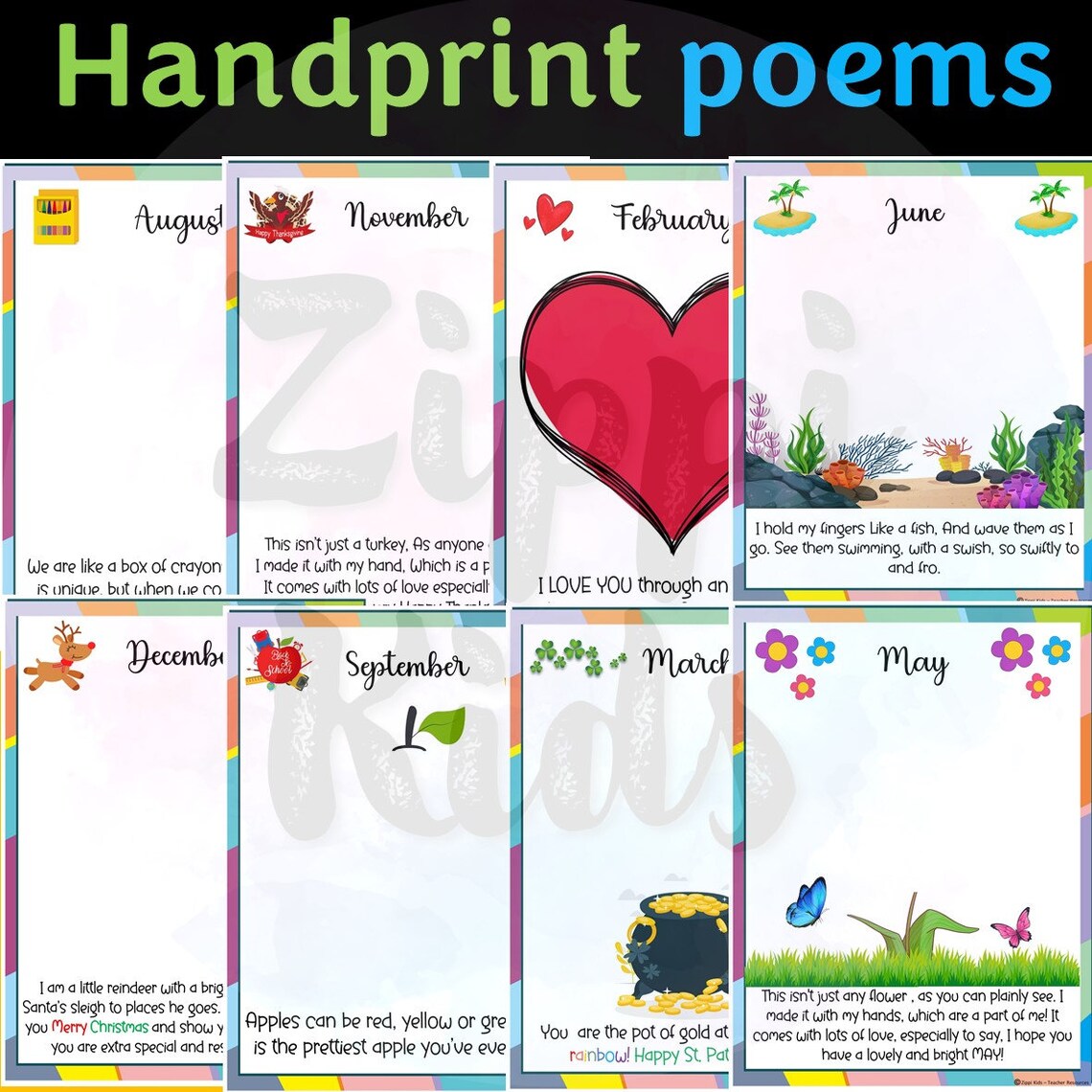 My Handprint Memory Book With Poems Year-long Printable - Etsy