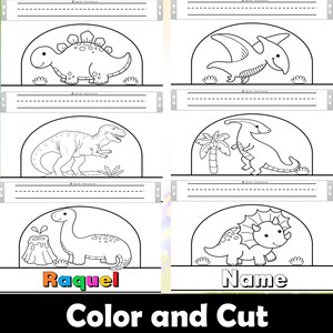 Dinosaur Hats, Paper Crown, Name Hats Printable Coloring Dino Party DIY ...