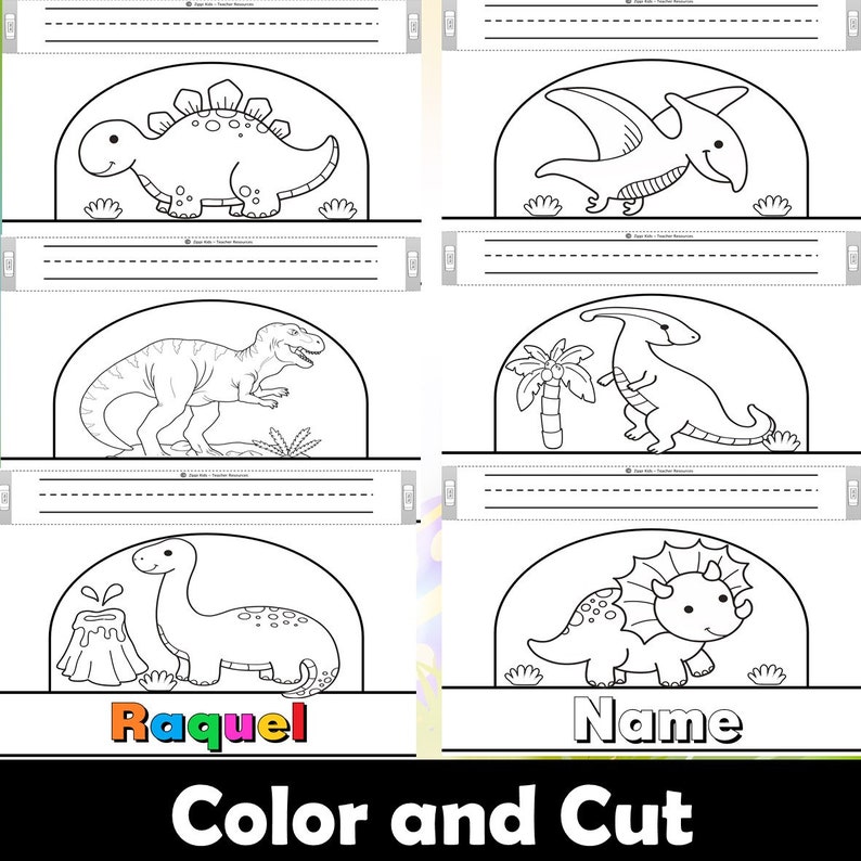 Dinosaur Hats, Paper Crown, Name Hats Printable Coloring Dino Party DIY ...