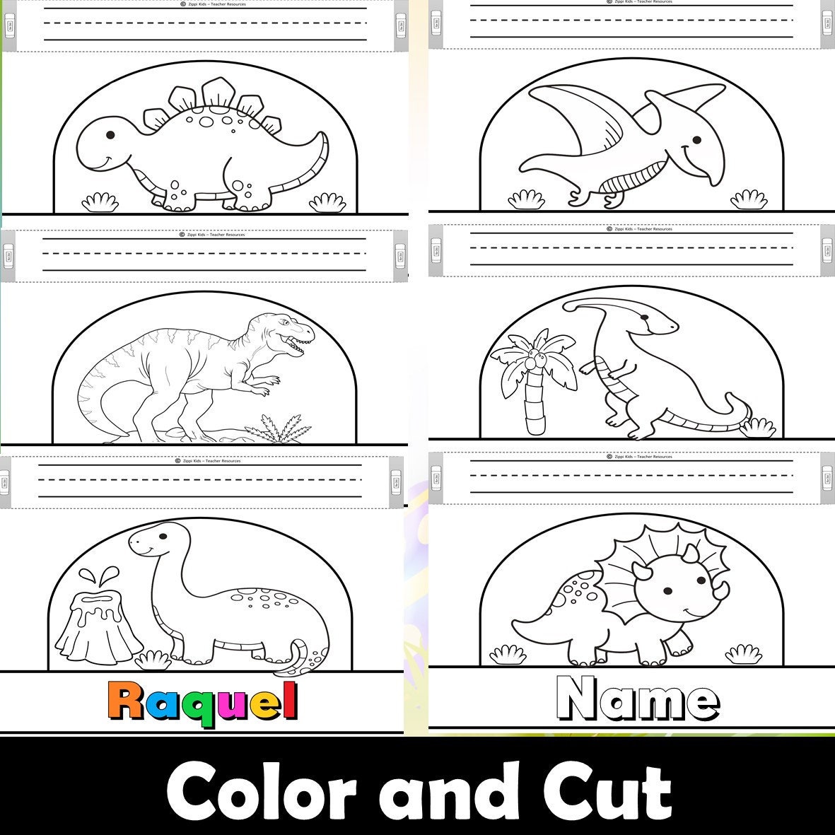 Dinosaur Hats, Paper Crown, Name Hats Printable Coloring Dino Party DIY ...