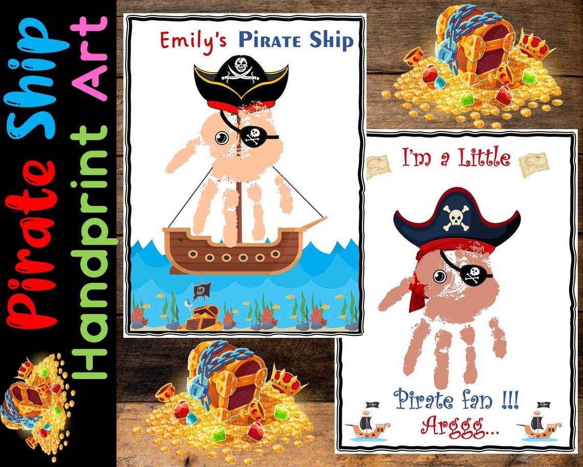 Pirate Handprint Art Craft, Pirate Ship Activities, Pirate Card ...
