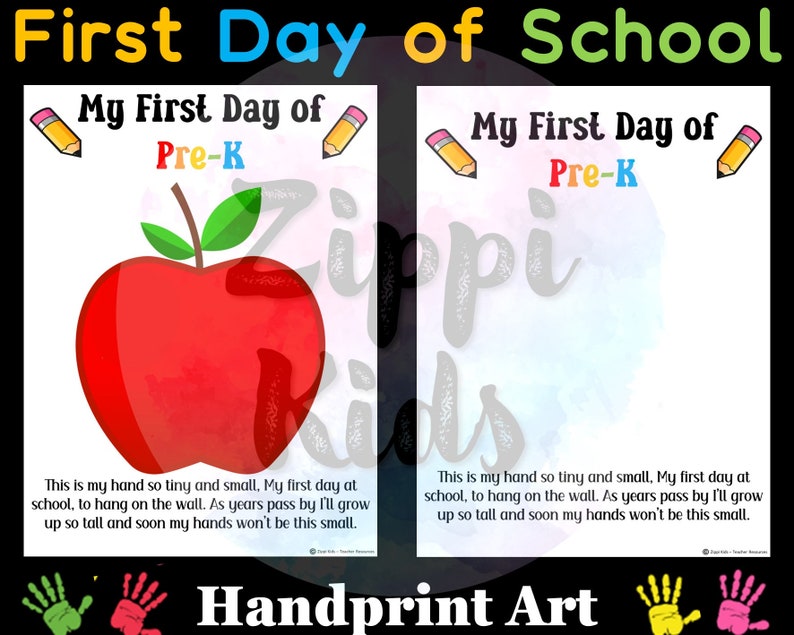 First Day of Preschool Pre-k Handprint Keepsake Art Back to - Etsy