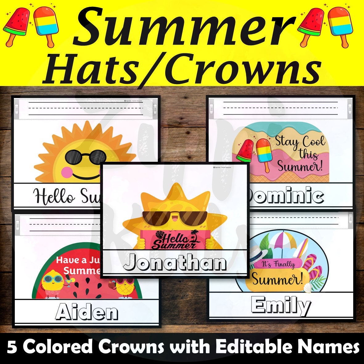 Summer Hats, Crowns, Headband With Editable Names BUNDLE, Summer Craft ...