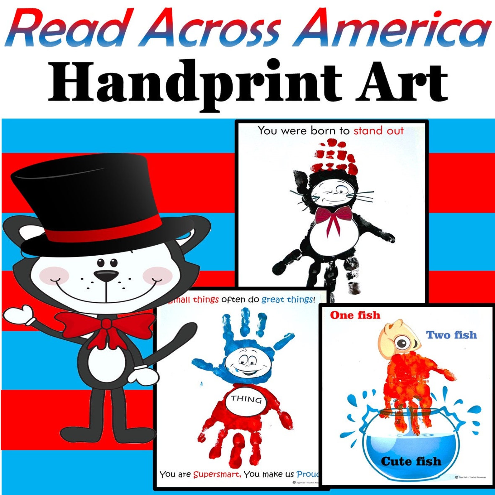 National Read Across America Day Handprint Art and Craft, Cat With a ...