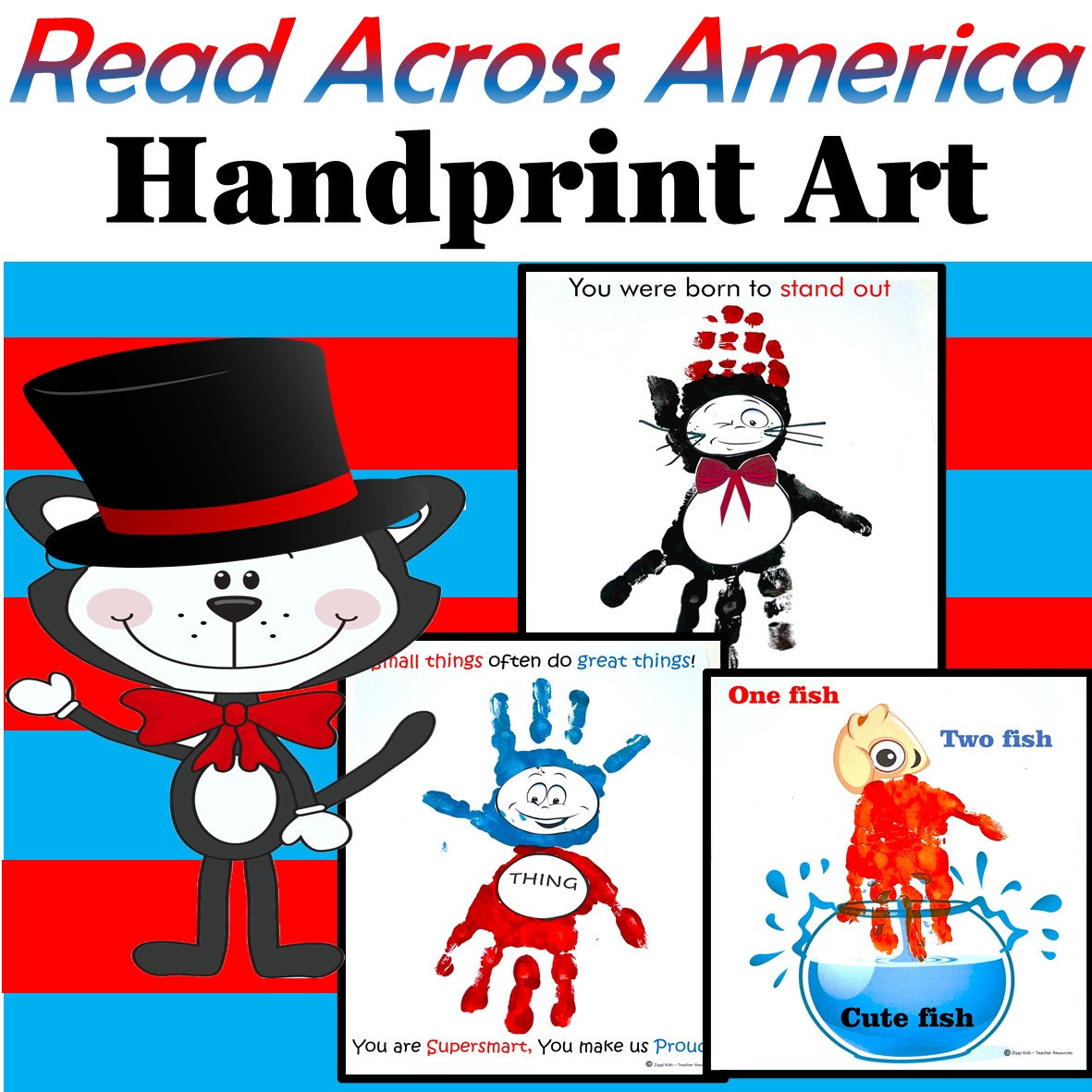 National Read Across America Day Handprint Art and Craft, Cat With a ...