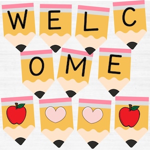 Editable Pencil BANNER BUNTING, Pencil Bulletin Board Letters, Welcome ...