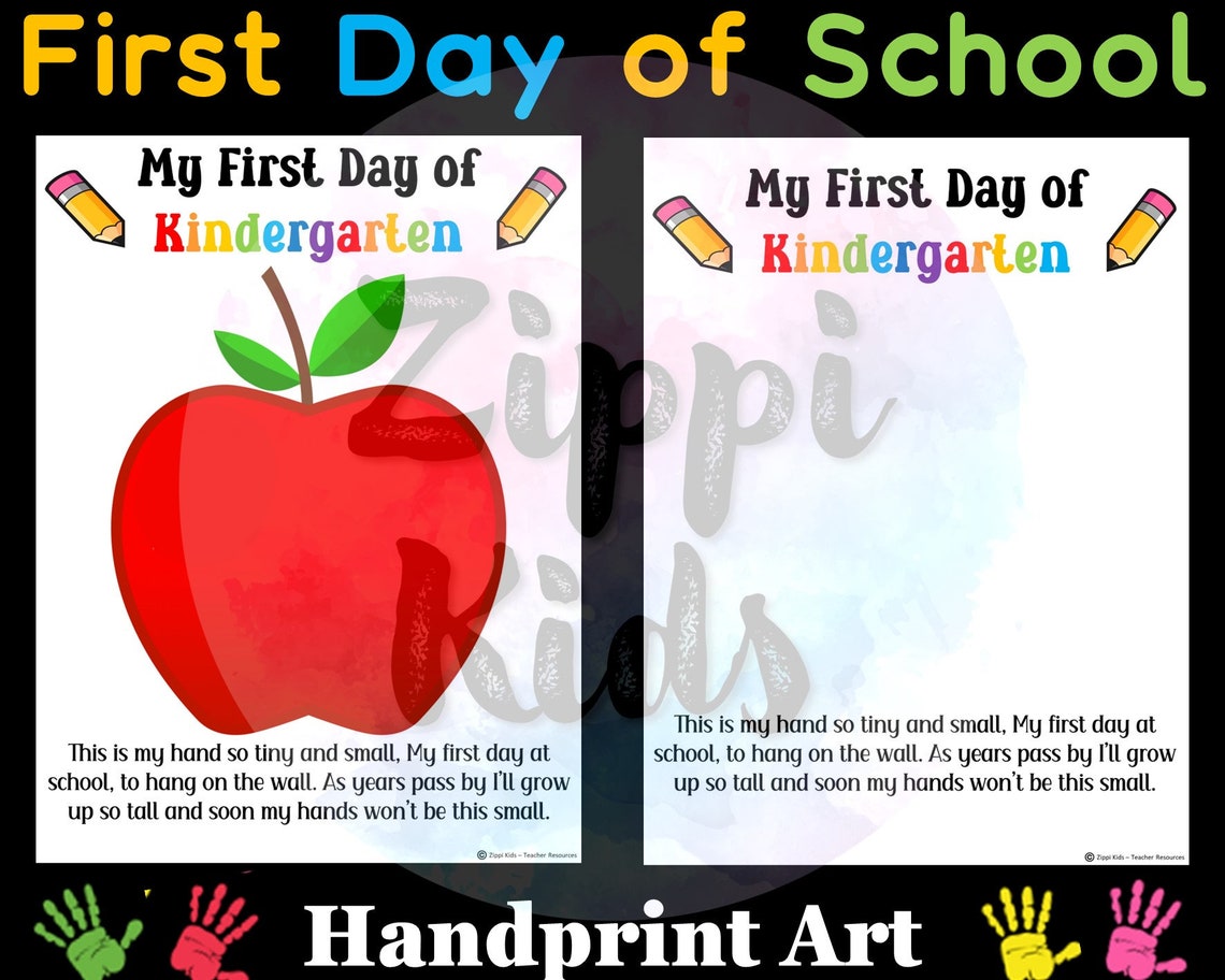 First Day of Kindergarten Handprint Keepsake Art, Back to School ...