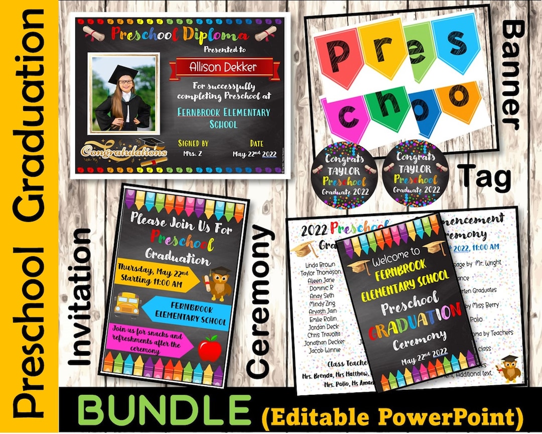 Preschool Graduation Ceremony Set, Editable Diploma, Ceremony Program ...