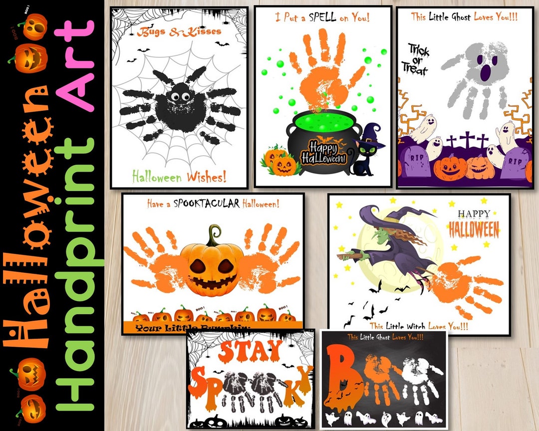 Halloween Handprint Keepsake Art, Halloween Greeting Card, Halloween ...