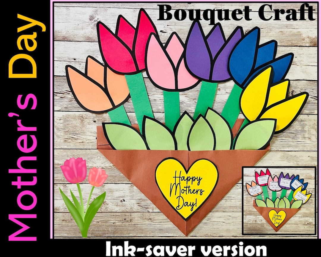 Mother's Day Craft, Flower Bouquet Craft Printable, Mother Day Writing ...