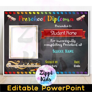 EDITABLE Preschool Diploma With Photo, Preschool Certificate ...