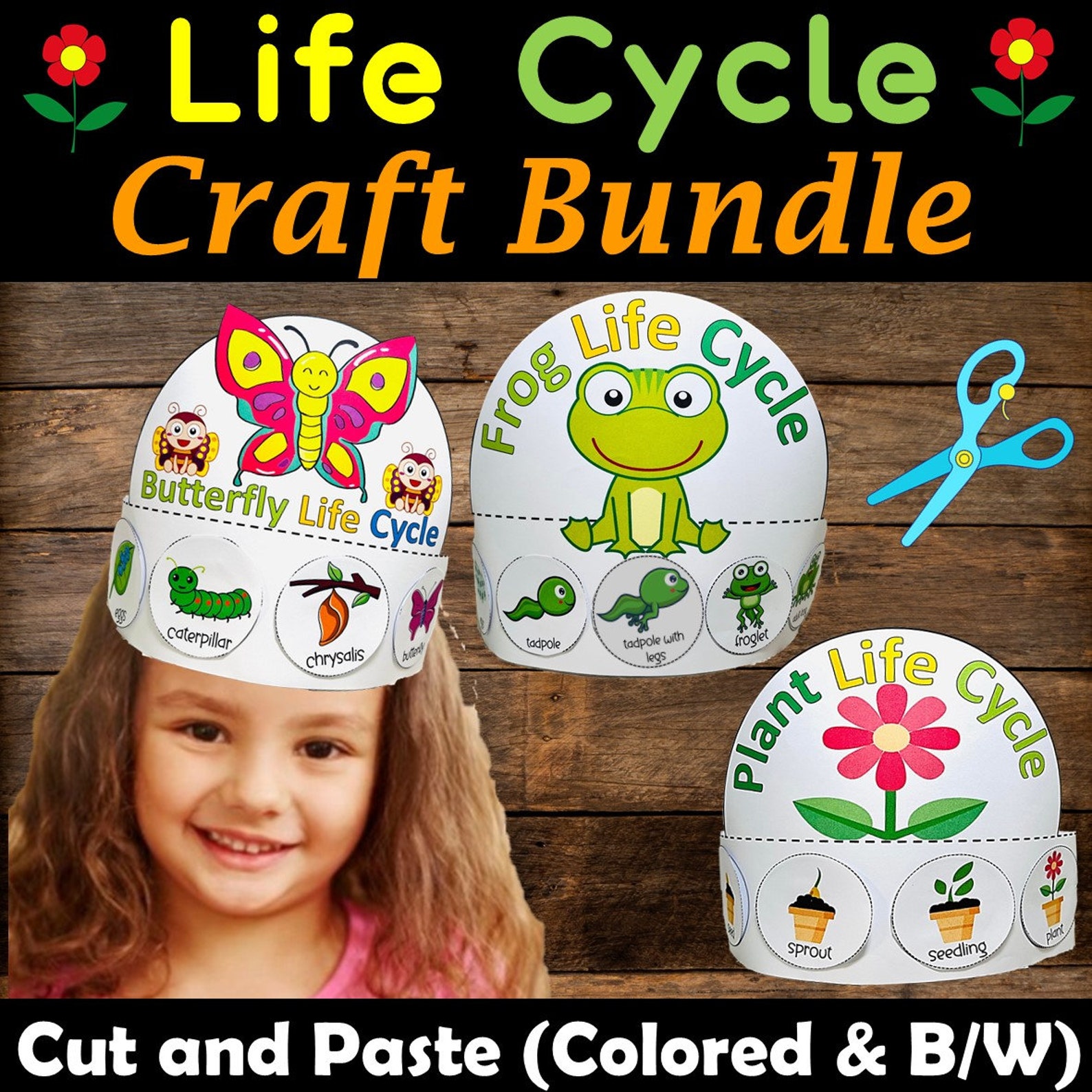 Life Cycle of a Butterfly, Frog & Plant Crown Craft. Printable Hats ...