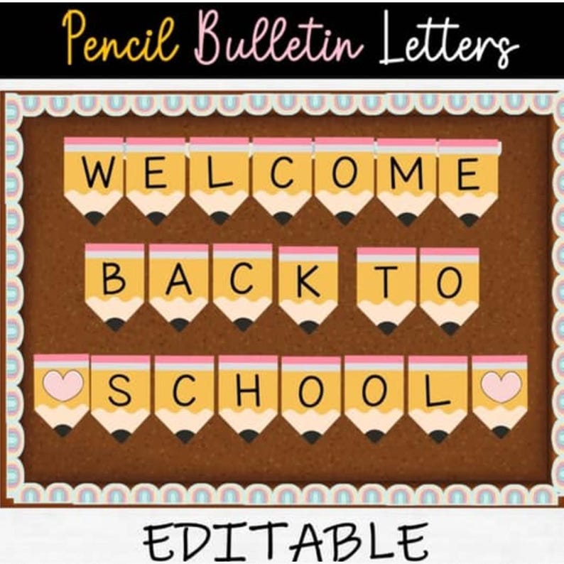 Editable Pencil BANNER BUNTING, Pencil Bulletin Board Letters, Welcome ...