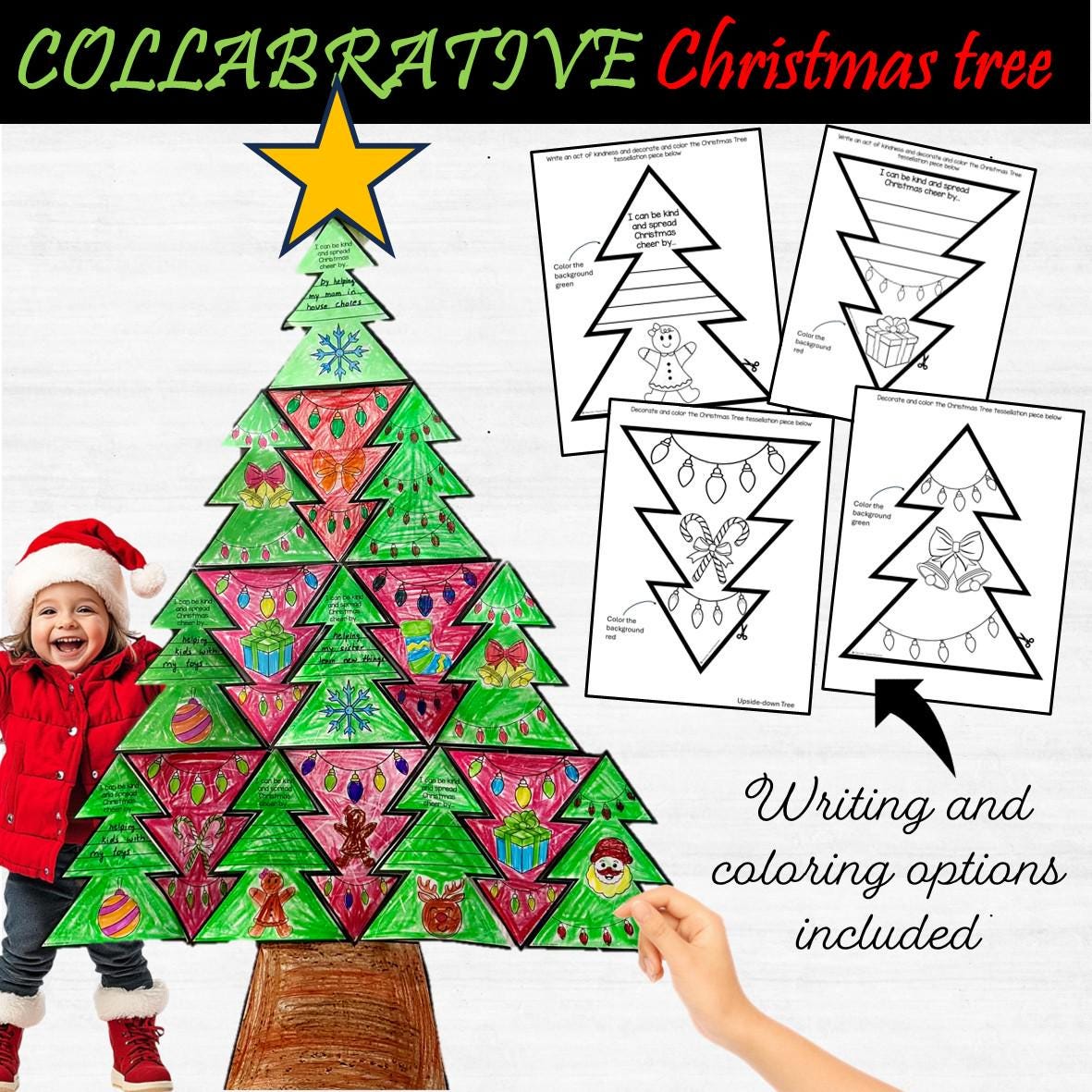 Collaborative Kindness Christmas Tree Tessellation Craft Large Bulletin ...
