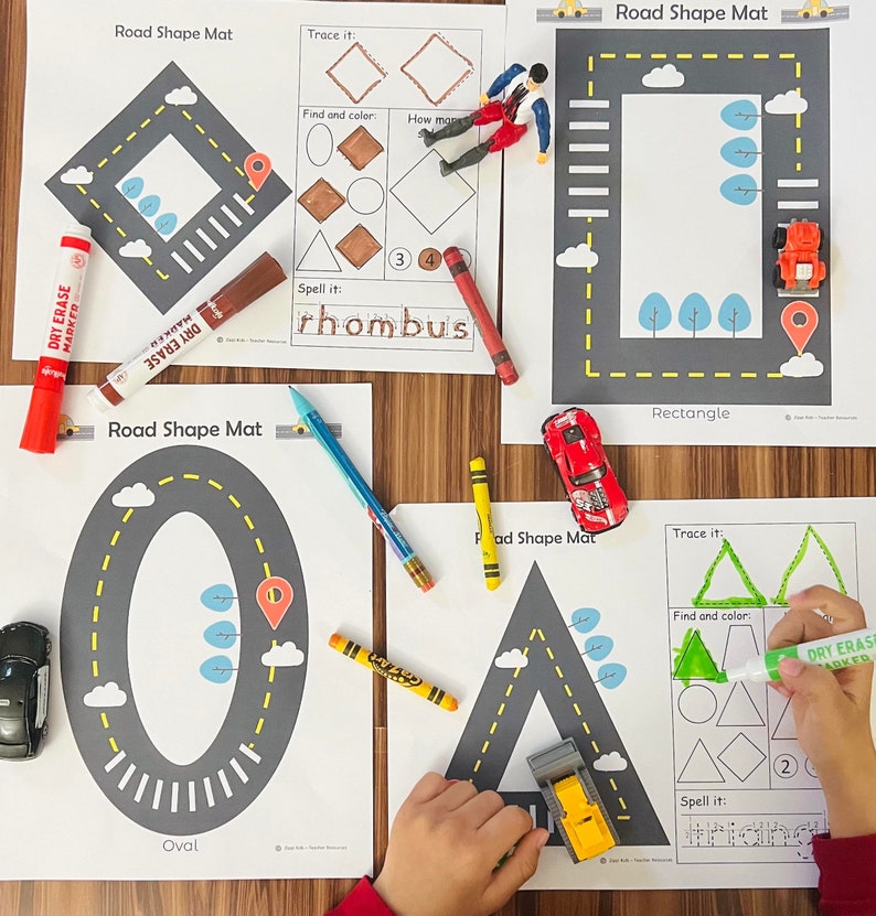 Road Letters, Numbers, Shapes Tracing Mats, Trace, Find, Color ...